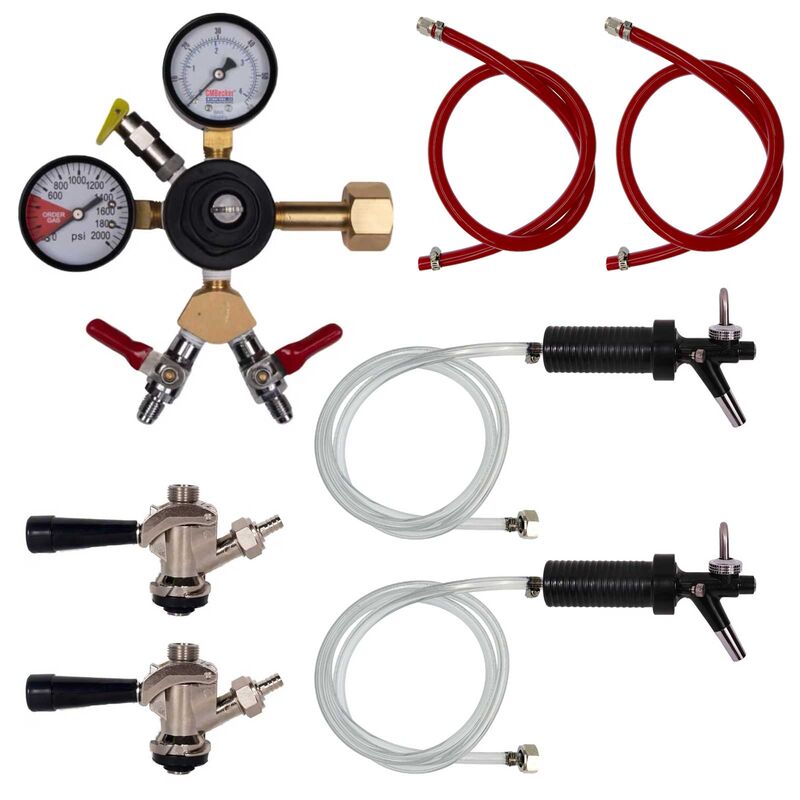 2 Tap Event Keg Kit with Flow Control Faucets and Dual Gauge Regulator